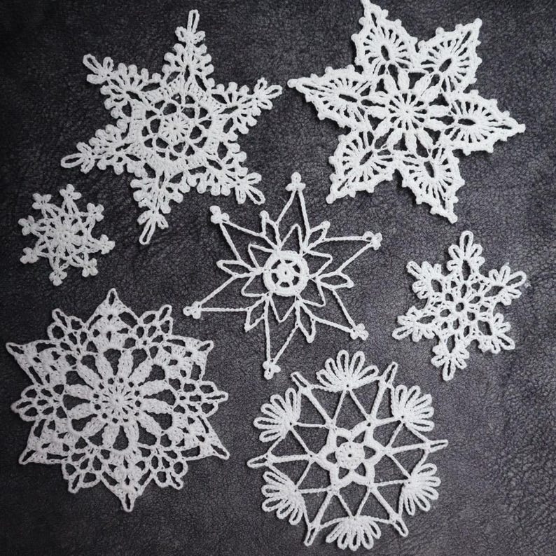 Set of 7 Crochet Snowflake Patterns / Snowflake Pattern Set ...