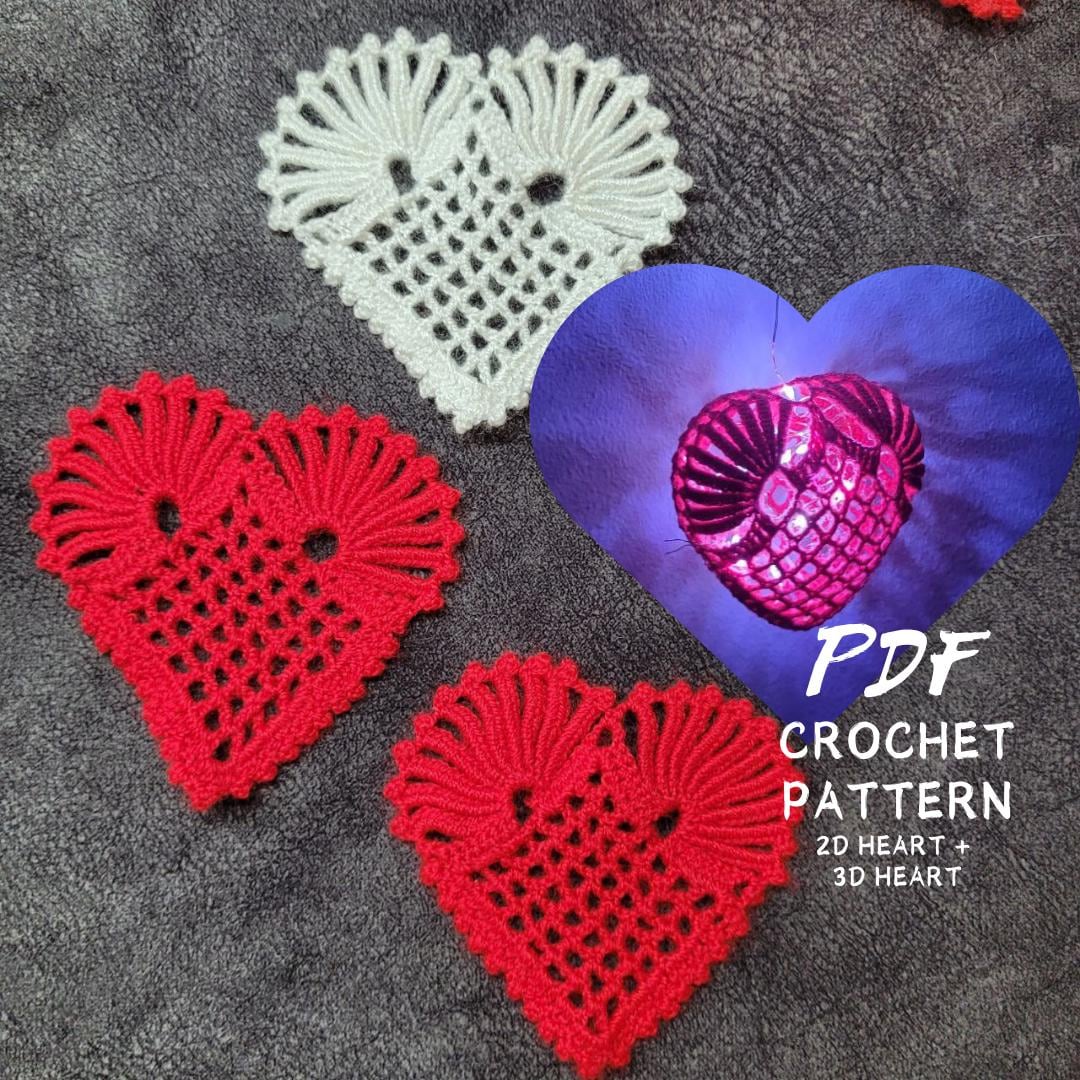 Handcrafted Crochet 3d Heart Decoration, PATTERN , Valentines Crochet ...