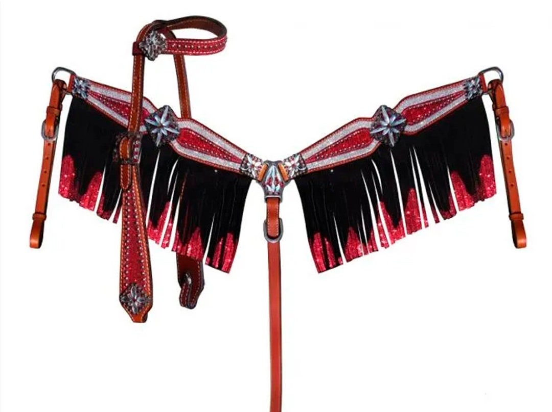 Silver Red Fringe Breast Collar Set - Etsy