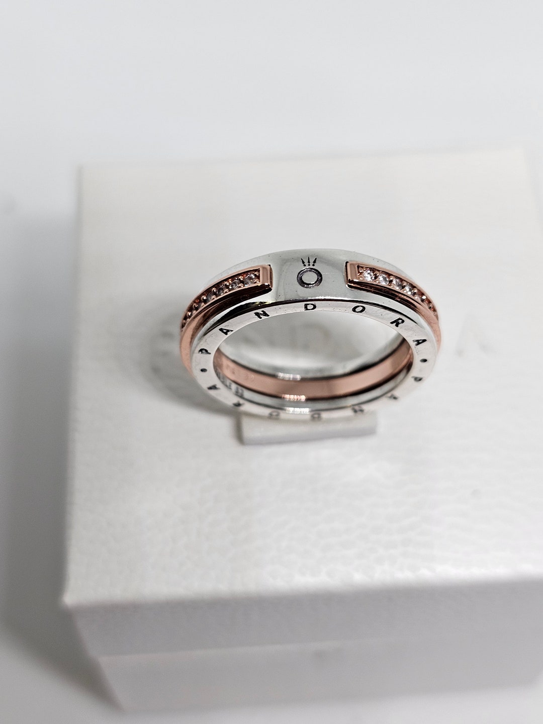 Pandora Signature Two-tone Logo Pave Ring Size 7 / 54 Fast Shipping ...