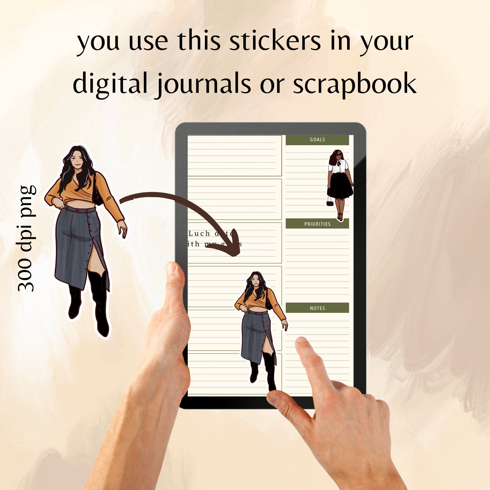 Curvy Girls Digital Sticker Printable Sticker Set Of 10 Girl Etsy