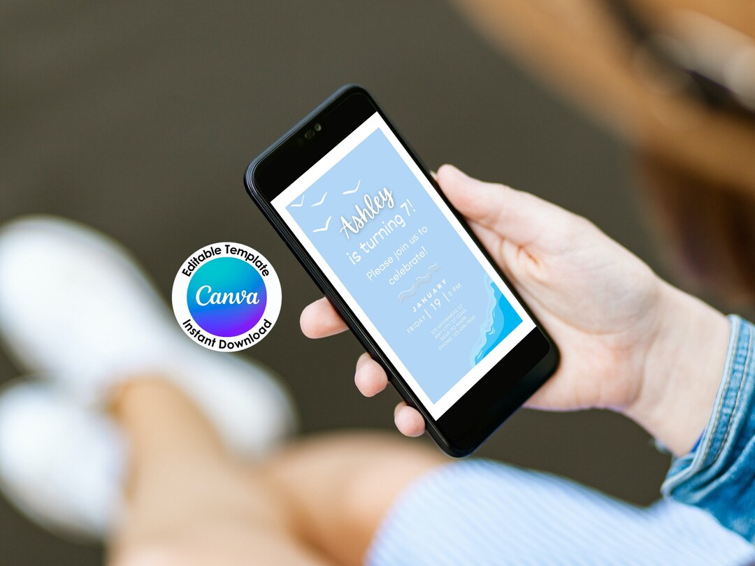 Blue Beach Party E-invite Easy Custom Editable Canva - Etsy