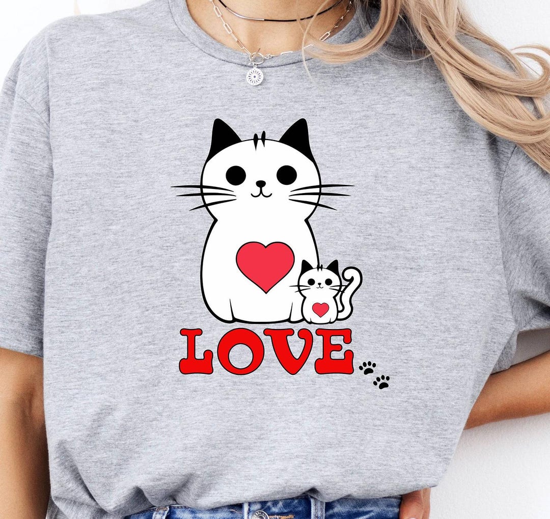Love Pair of Cats T Shirt Novelty Loving Cats Heart Cats in Love - Etsy