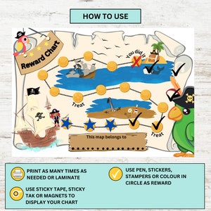 Kids Treasure Map Reward Chart, Potty Chart Printable, Pirate Reward ...