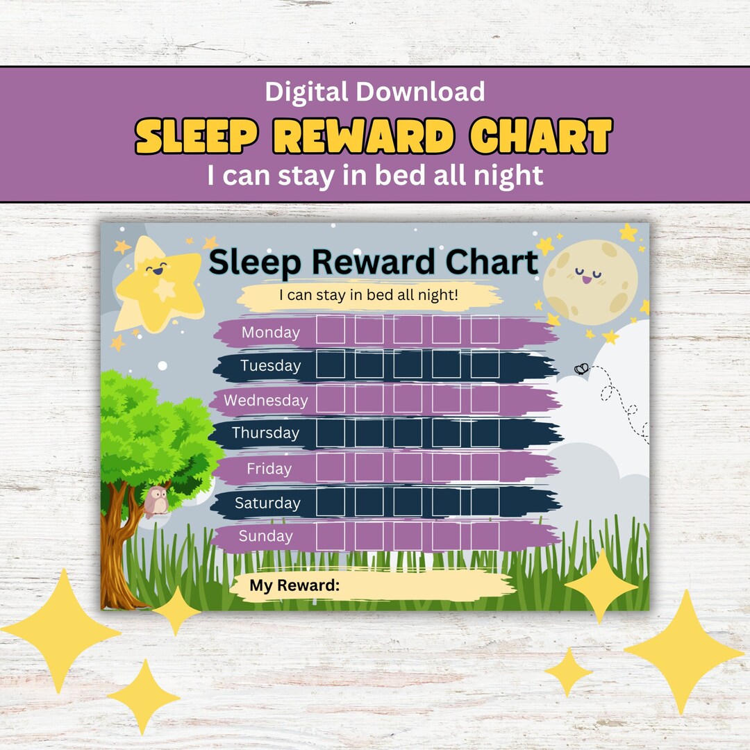Sleep Reward Chart For Kids Stay In Bed Tracker Bedtime Chart Night