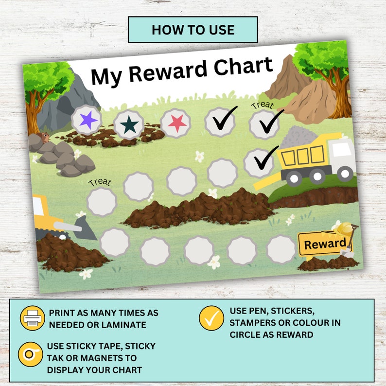 Construction Reward Chart Printable, Digger Reward Chart, Printable ...