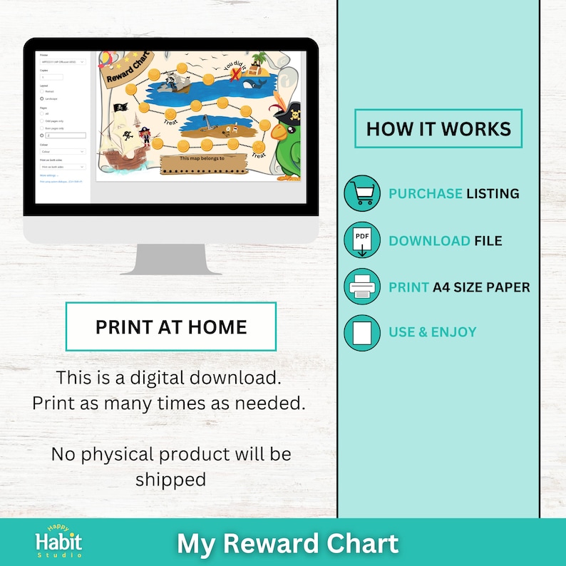 Kids Treasure Map Reward Chart, Potty Chart Printable, Pirate Reward ...