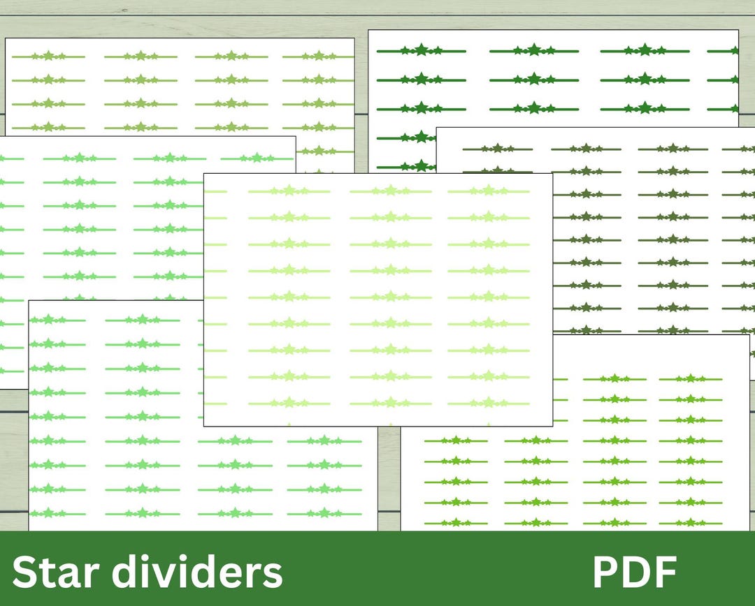 Printable Star Dividers in Green Colors, Digital Download, Print and ...