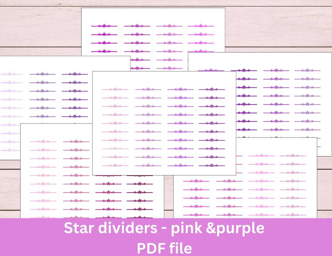 Printable Star Dividers in Pink and Purple Colors, Digital Download ...