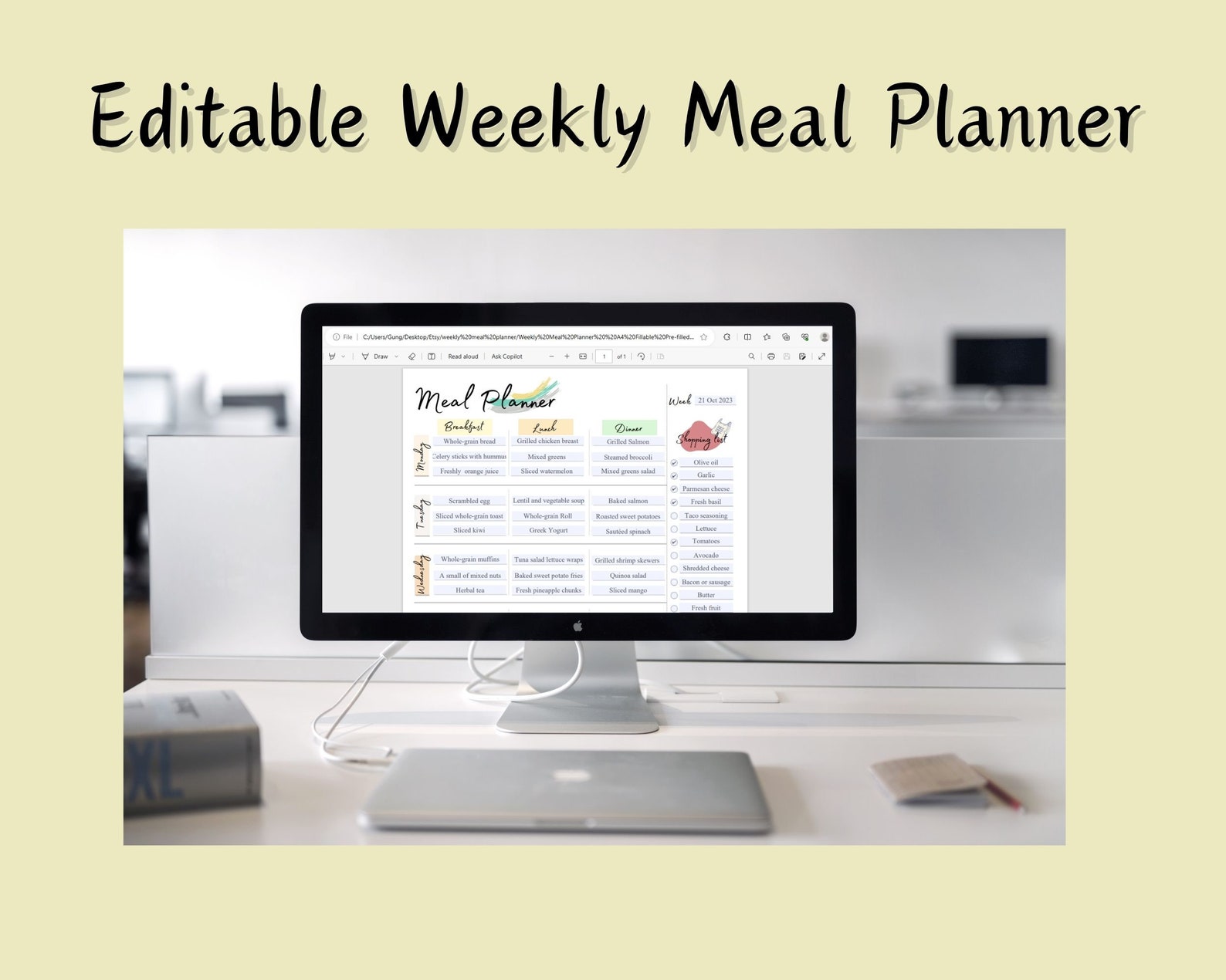 Editable Weekly Meal Planner Weekly Meal Planner Fillable - Etsy