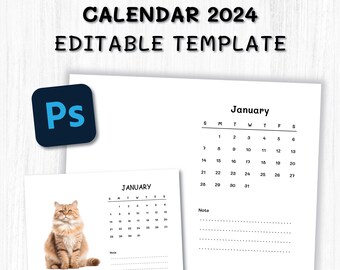 Editable 2024 Digital Calendar, 2024 Calendar Template, Customize With ...