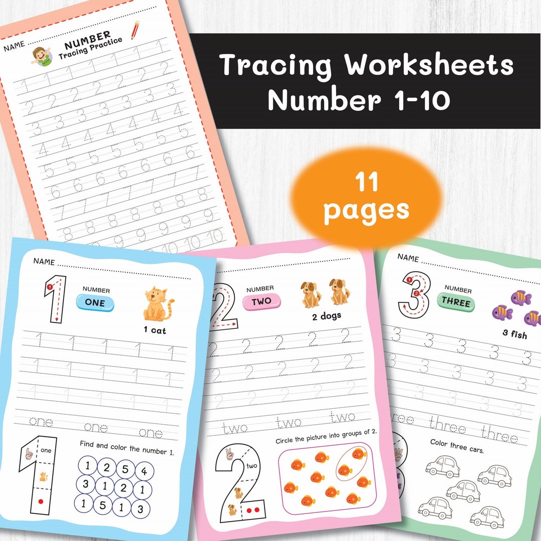 Tracing Numbers 1-10 and Activities Worksheets for Preschool - Etsy