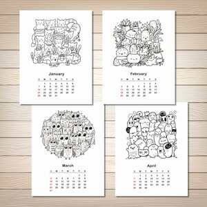 Calendar 2024 Printable | Cute Doodle Coloring - Etsy