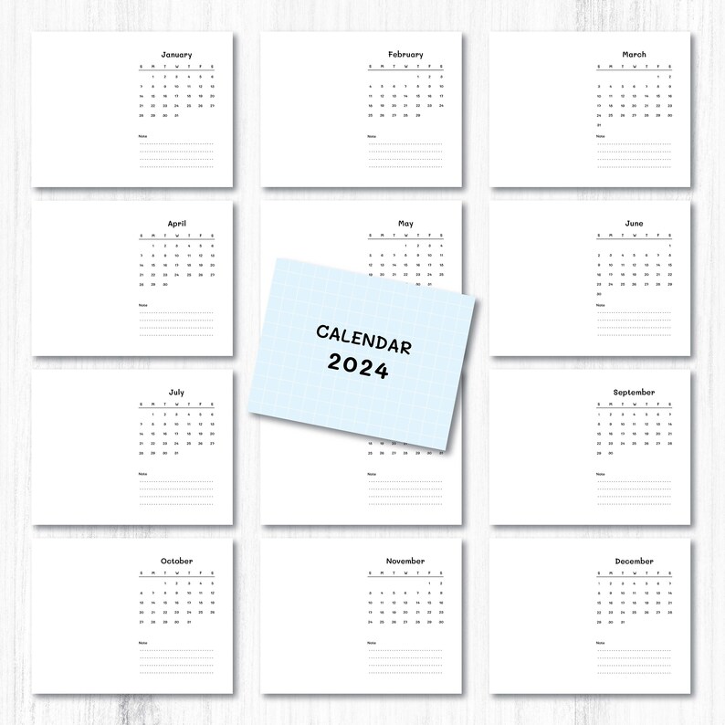 Calendar 2024 Editable Template Horizontal - Etsy
