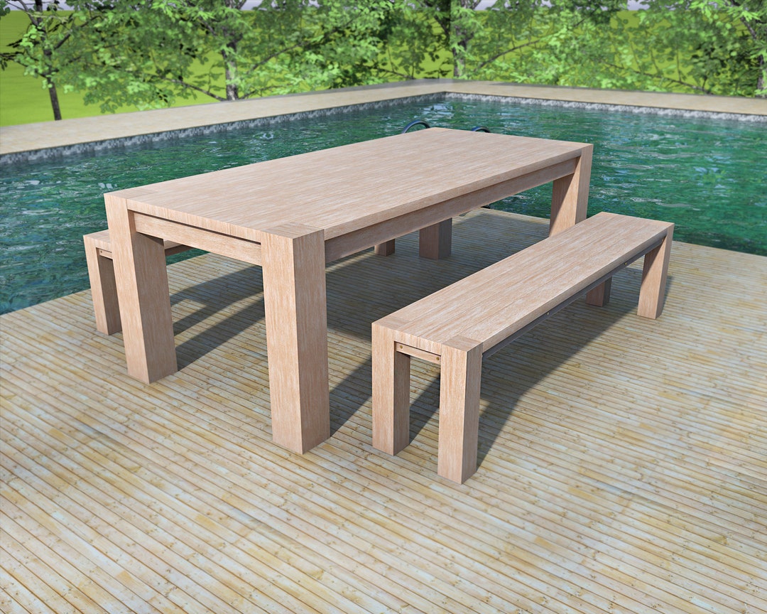 DIY Patio Picnic Table Set Plans, Garden Table Set Plans, Outdoor ...