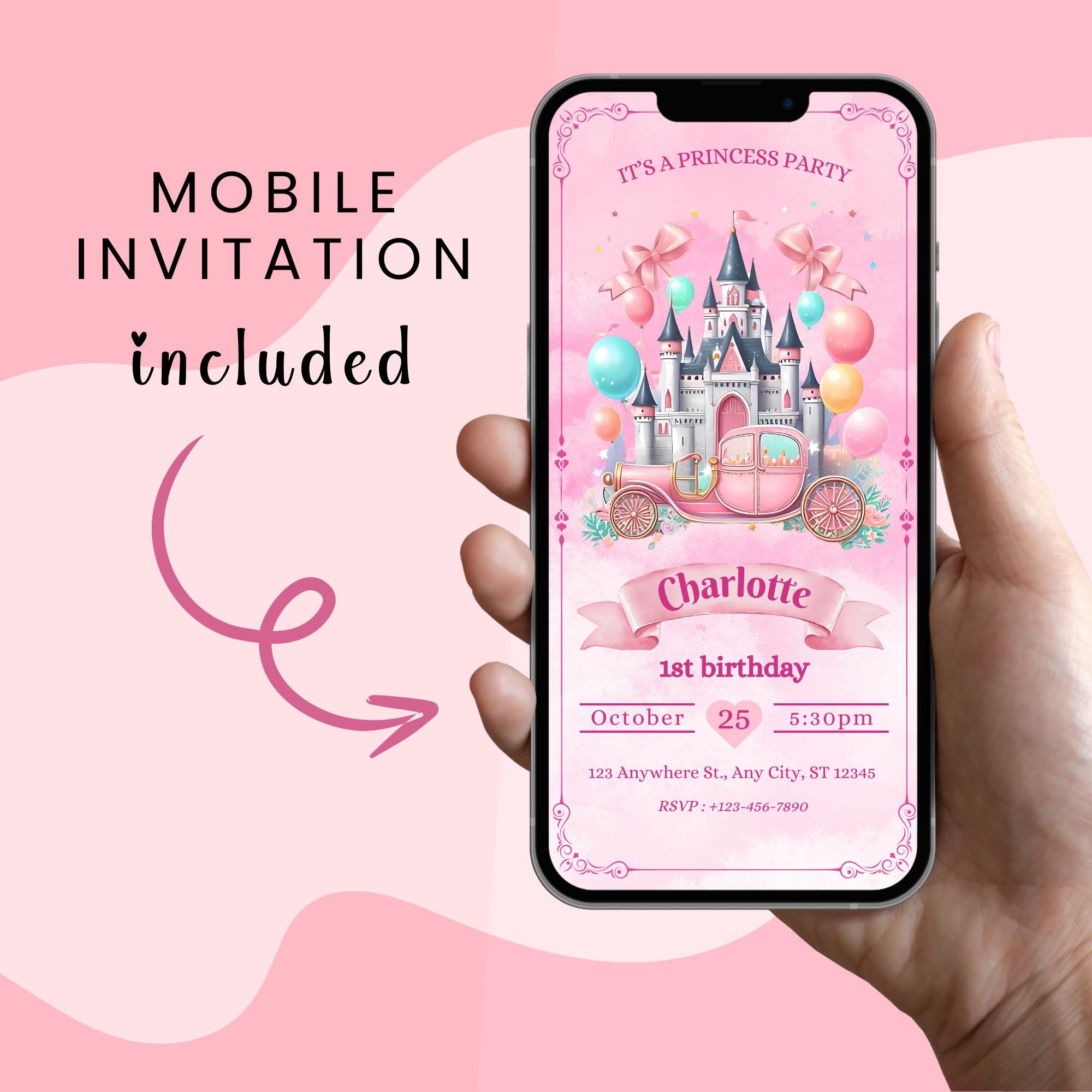 Editable Princess Birthday Invitation, Princess Castle, Digital ...