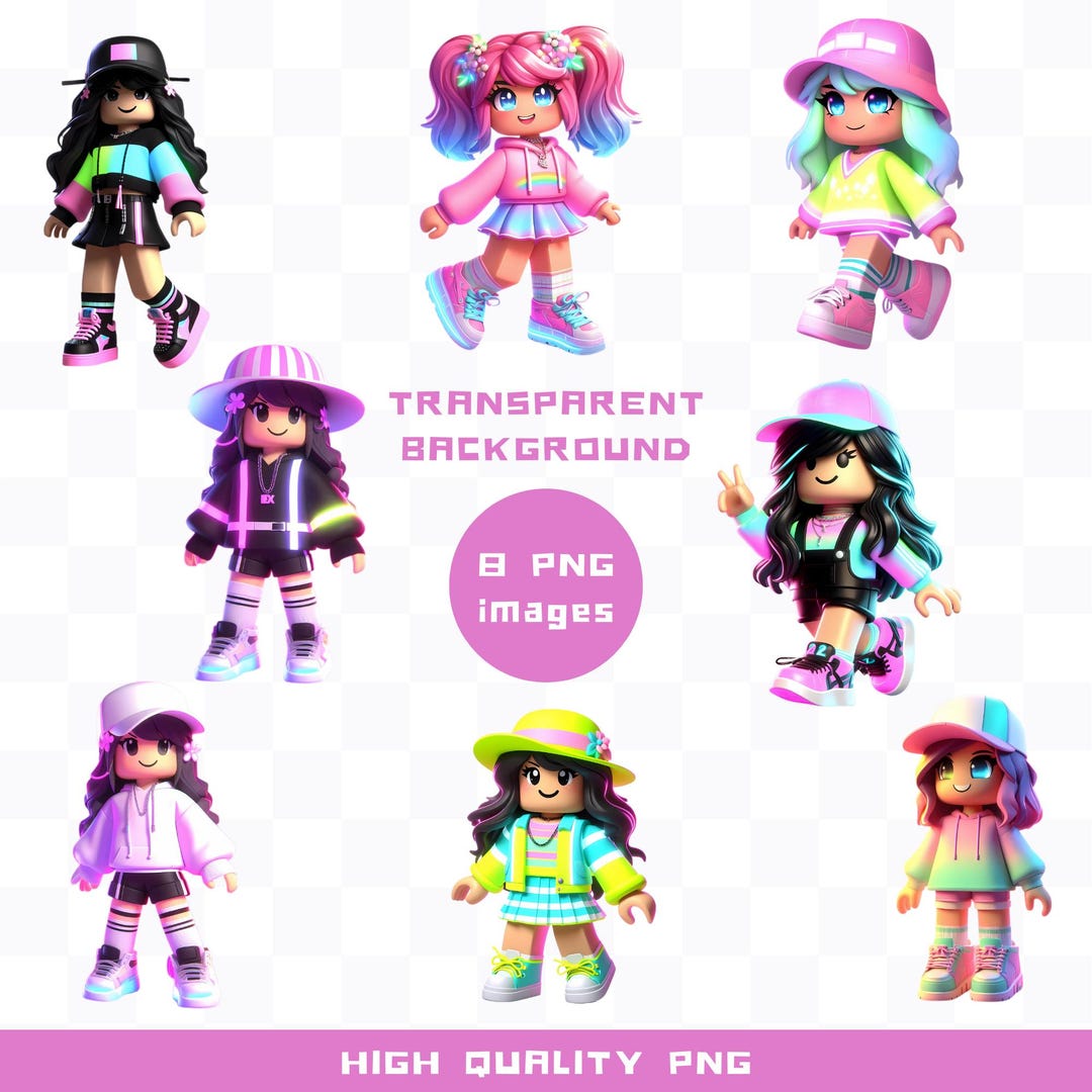 Bundle Roblox Girls PNG, Neon Roblox Girls, 8 Set of Roblox Girls ...