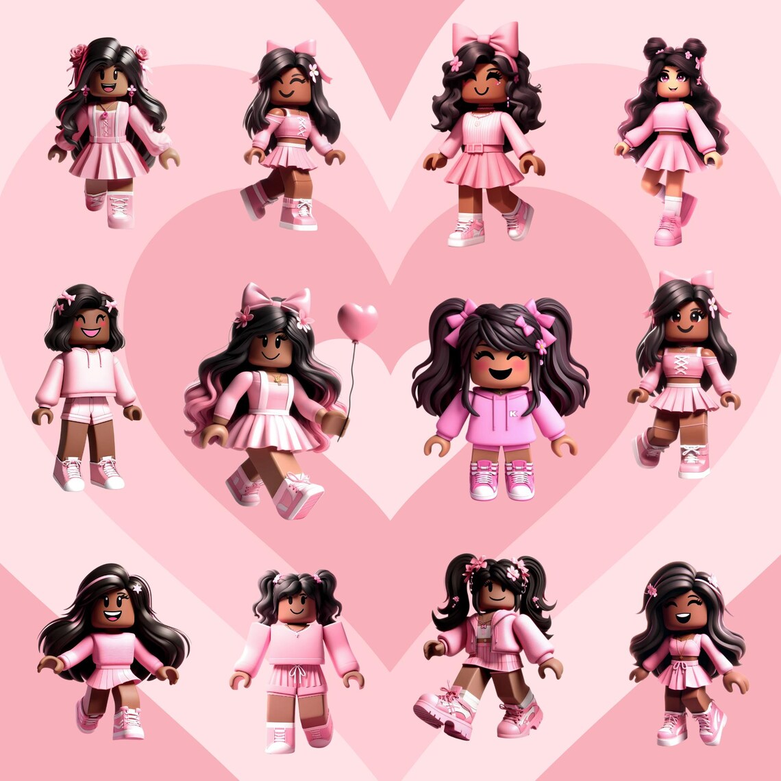 Bundle Roblox Girls PNG, Pink Roblox Girls, 12 Set of Roblox Girls in ...