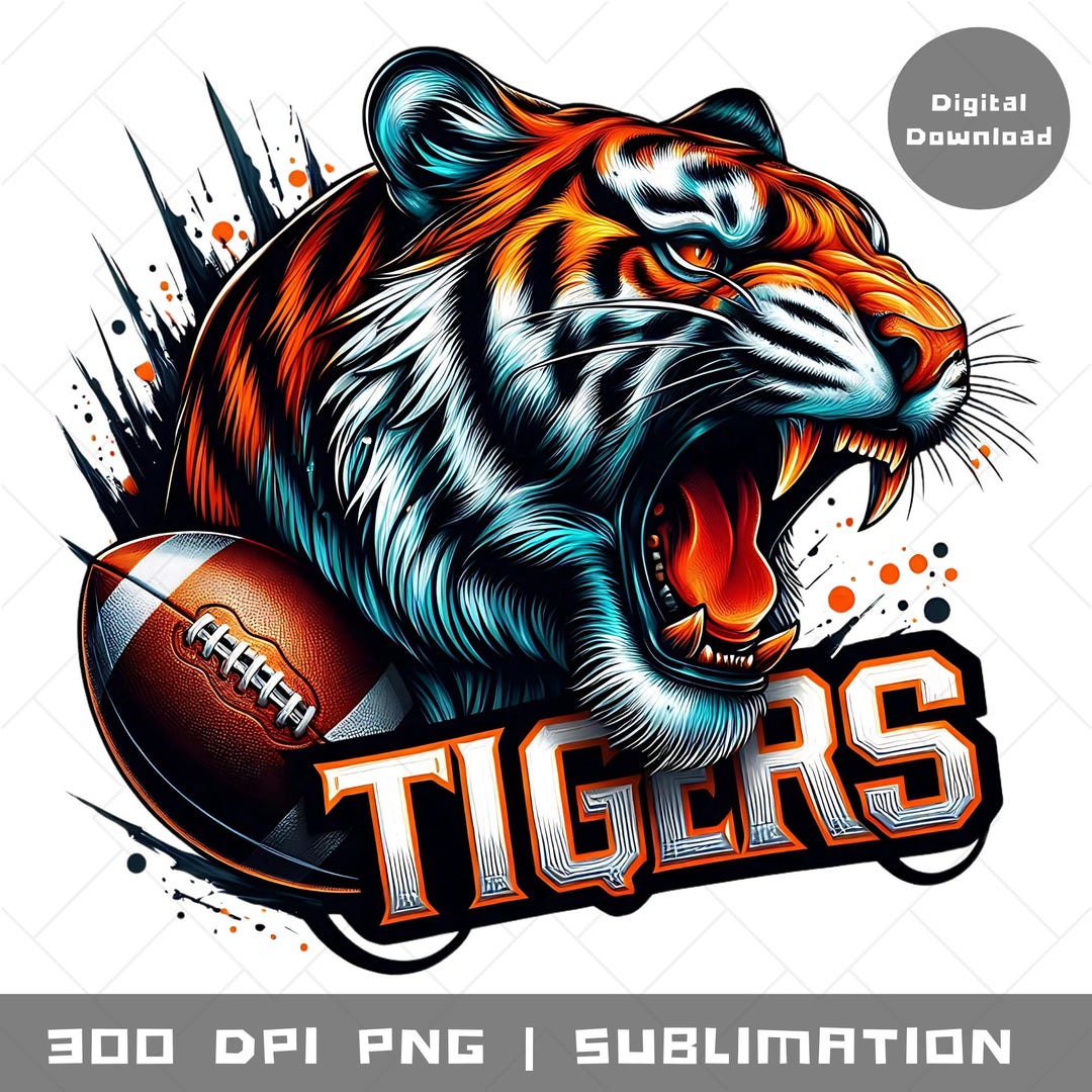 Fierce Tiger Football Mascot PNG: School Spirit Sublimation (digital ...