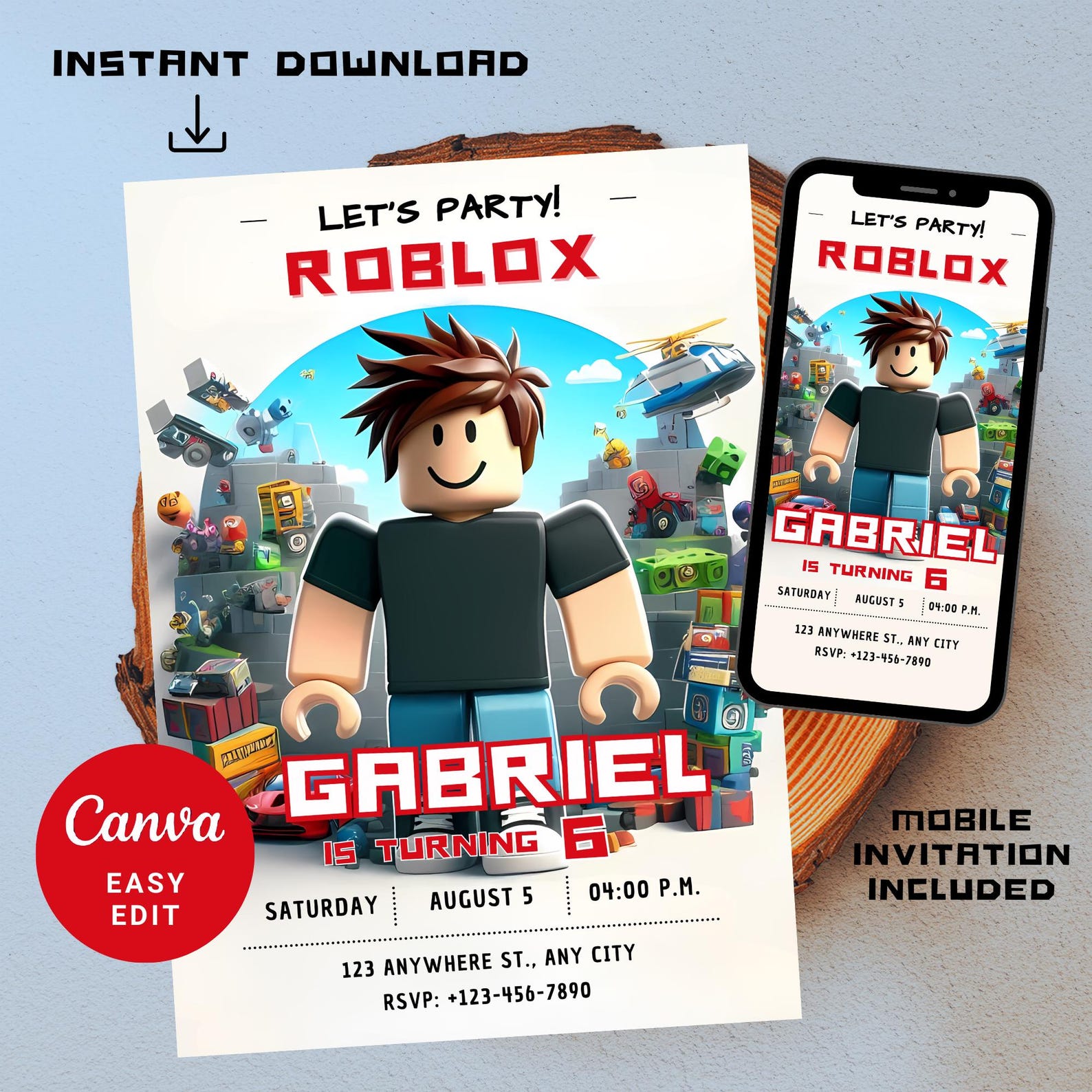 Editable Roblox Birthday Invitation, Roblox Boys Birthday Invite ...