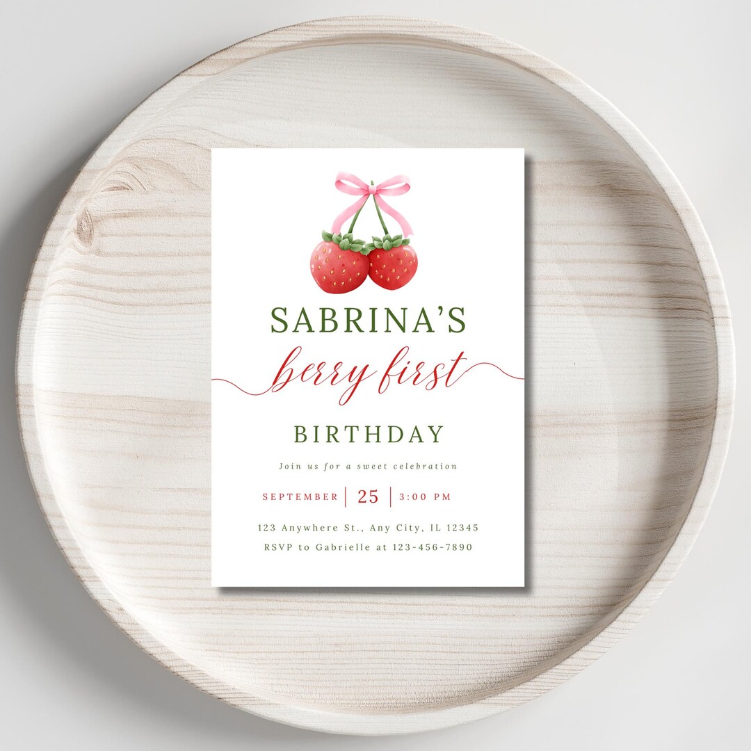 Berry First Birthday Invitation, 1st Birthday Strawberry Invitation for ...