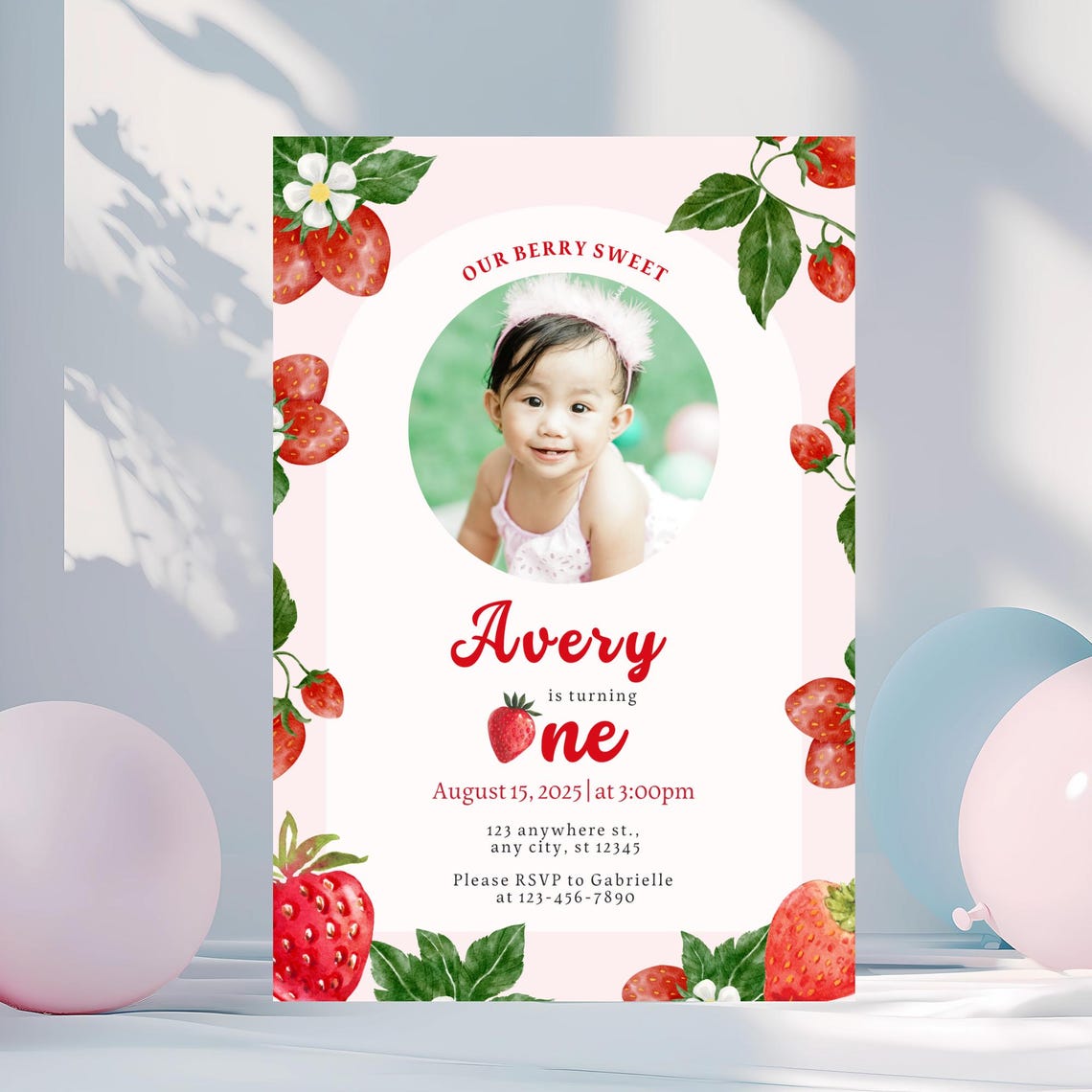 Berry First Birthday Invitation, Strawberry Birthday Invitation ...