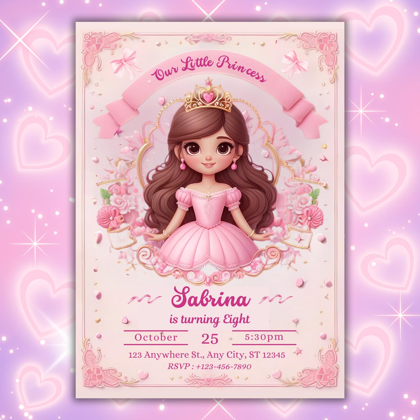 Editable Princess Birthday Invite, Pink Princess Party Invite, Birthday ...