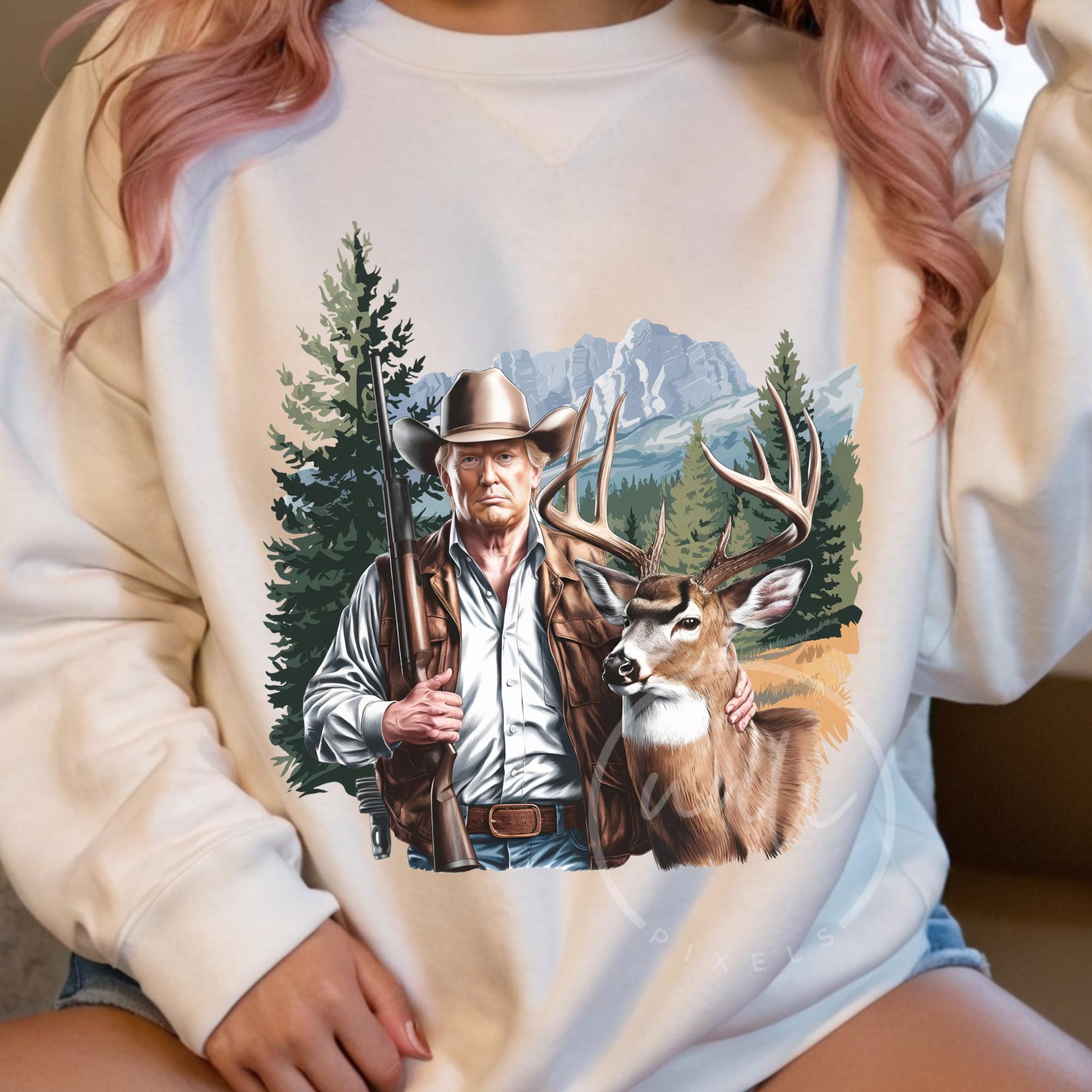 Trump Deer Hunting Png, Cowboy Hunting Camo Sublimation, Whitetail Buck ...