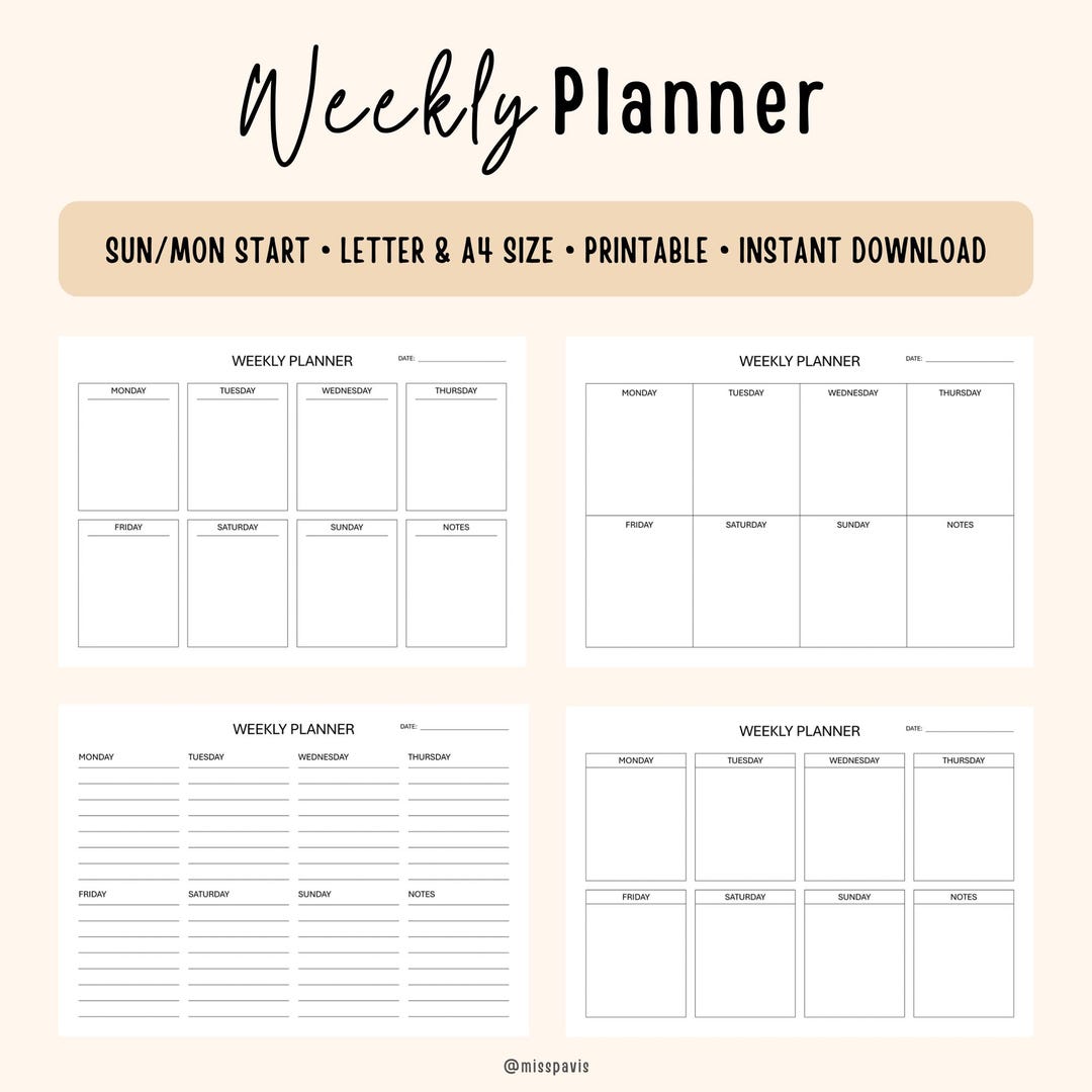Weekly Planner Printable, Weekly Schedule Template, Planner Weekly ...
