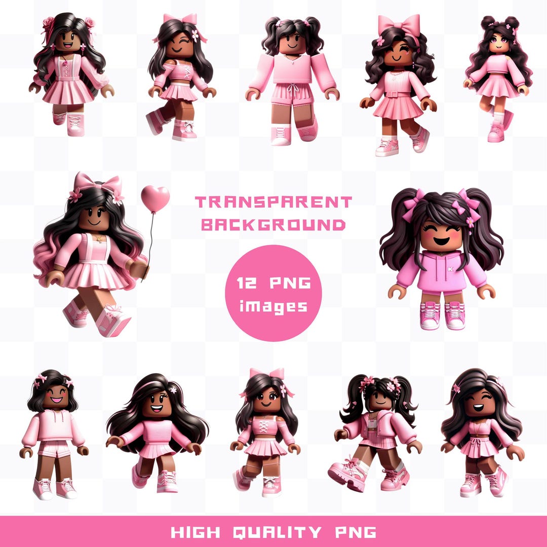 Bundle Roblox Girls PNG, Pink Roblox Girls, 12 Set of Roblox Girls in ...