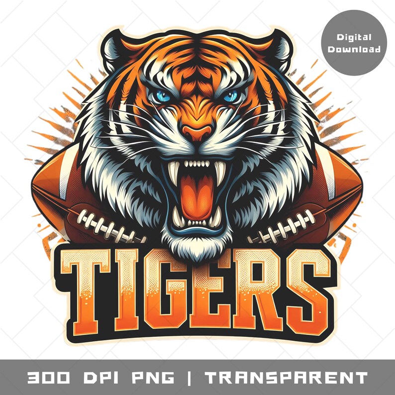 Tigers Footbal Png, Tigers Football Sublimation, Tiger School Spirit ...