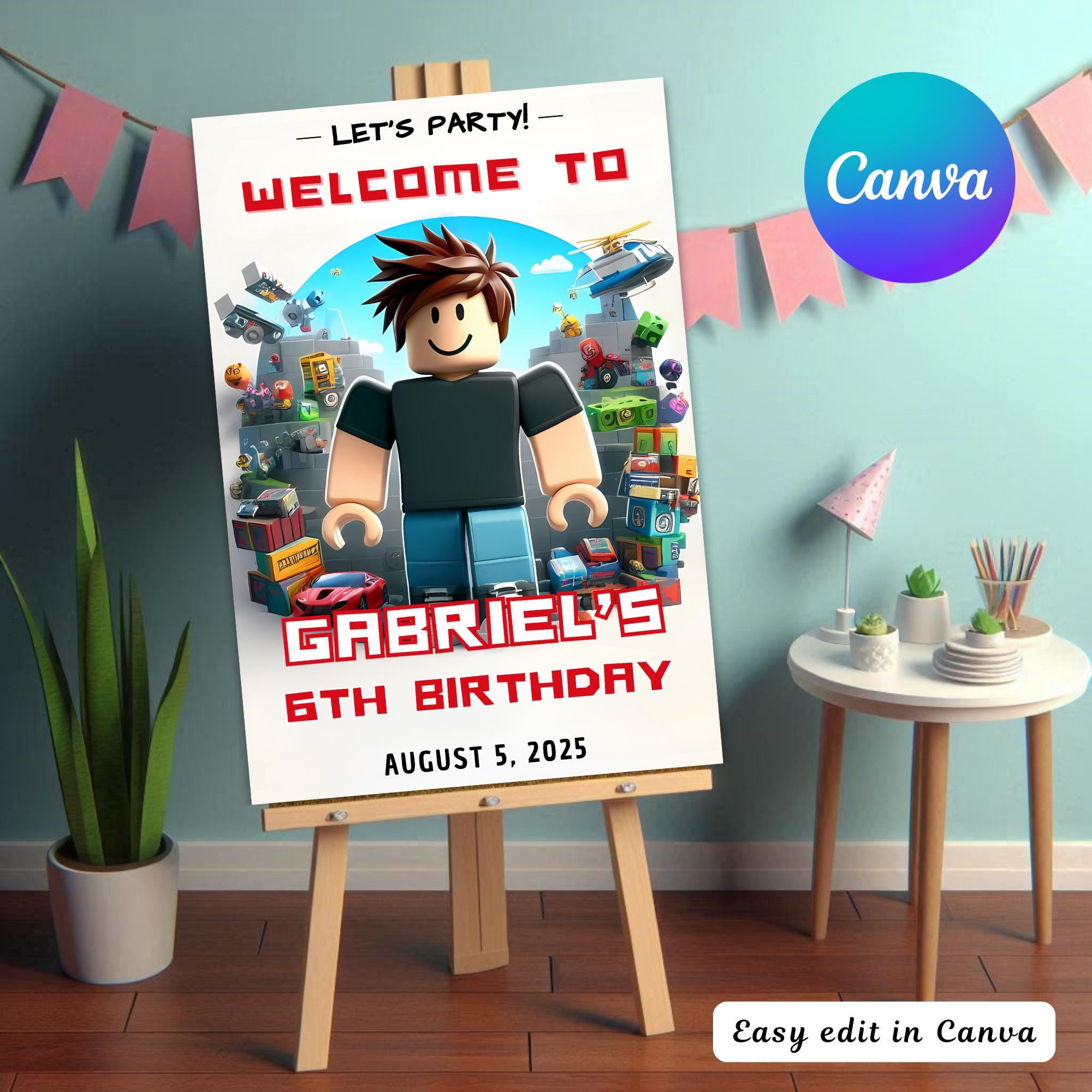 Roblox Birthday Welcome Sign Printable Poster Birthday Banner Party ...
