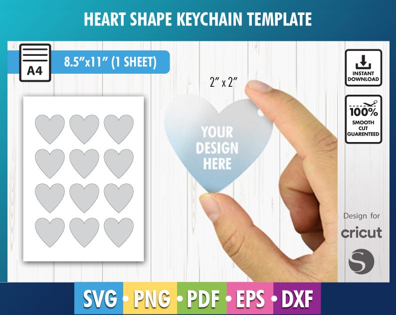 Heart Keychain Template, Heart Shape Keychain Sublimation, SVG, DXF ...