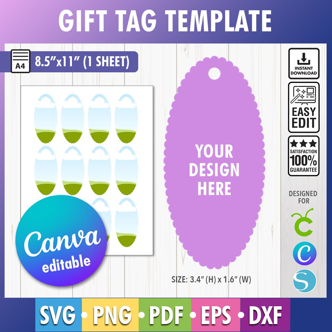 Scallop Oval Gift Tag Template SVG, Hang Tag Template SVG Circle Gift ...