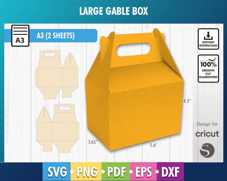 Large Gable Box Template Svg Box Cricut, Box With Handle Template ...