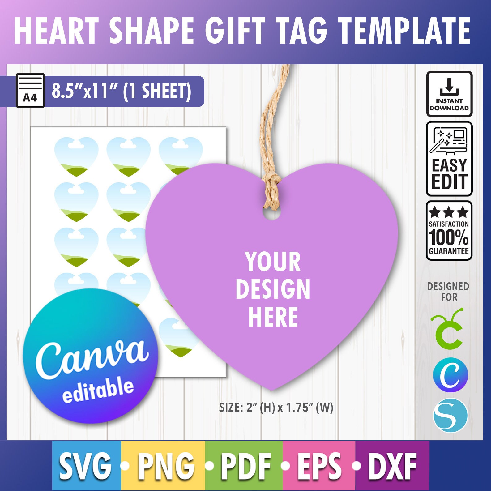 Heart Shape Gift Tag Template SVG, Hang Tag Template SVG Gift Tag ...