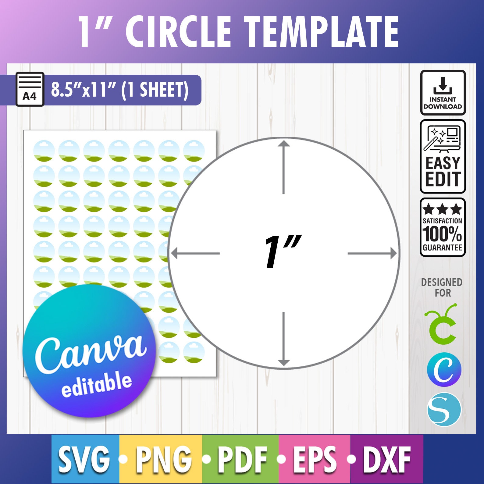 1 Inch Circle Template, Circle SVG, Circle Label Template, 1" Sticker ...