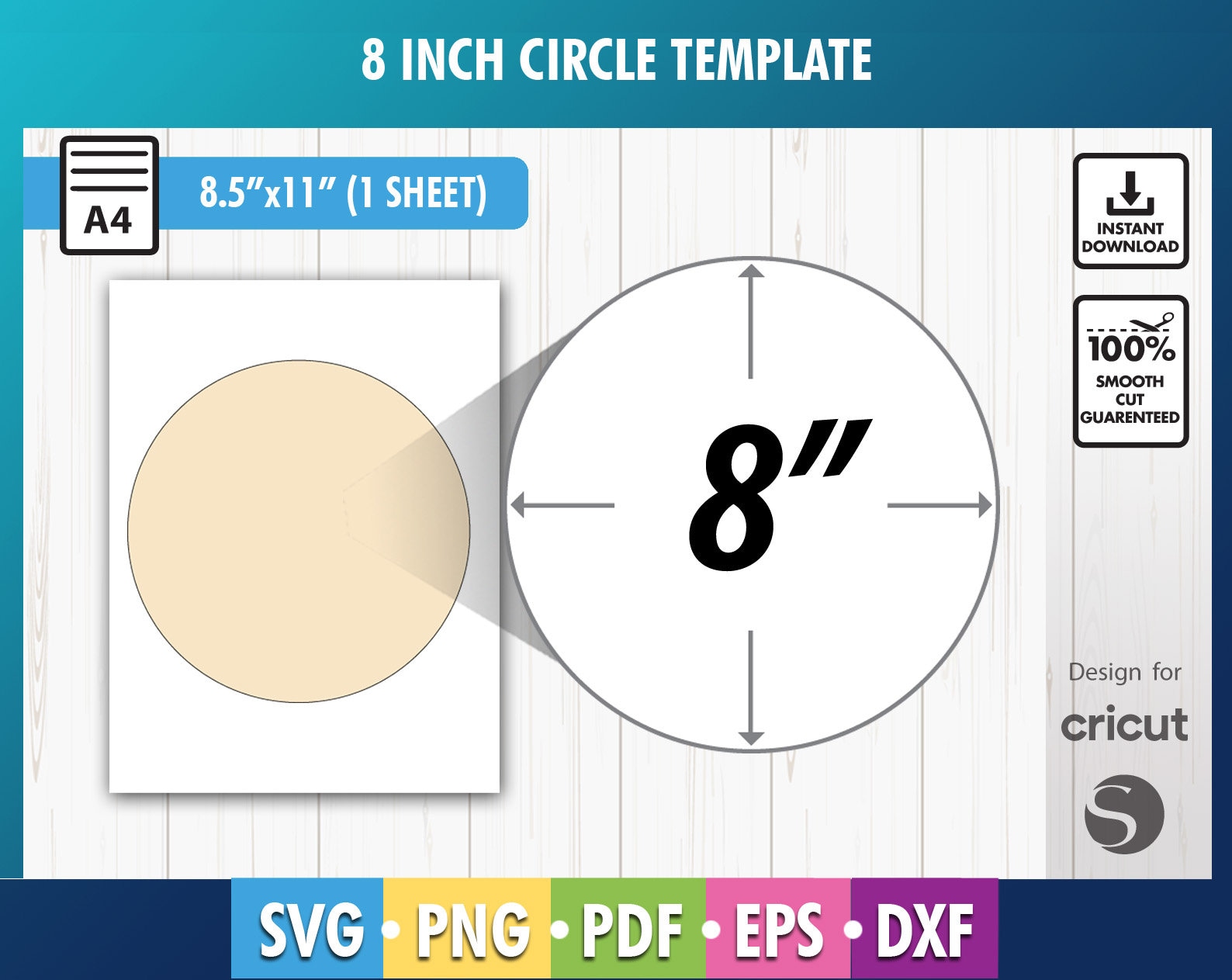 8 Inch Circle Template, 8 Circle Template, Blank Labels SVG, DXF, Png ...