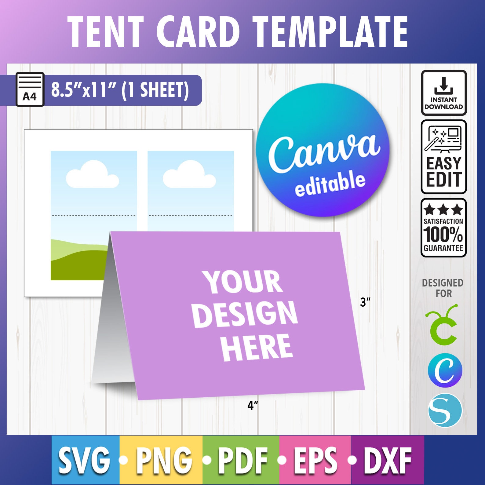 Tent Card Template, Tent Card Svg, Folded Note Card Template ...