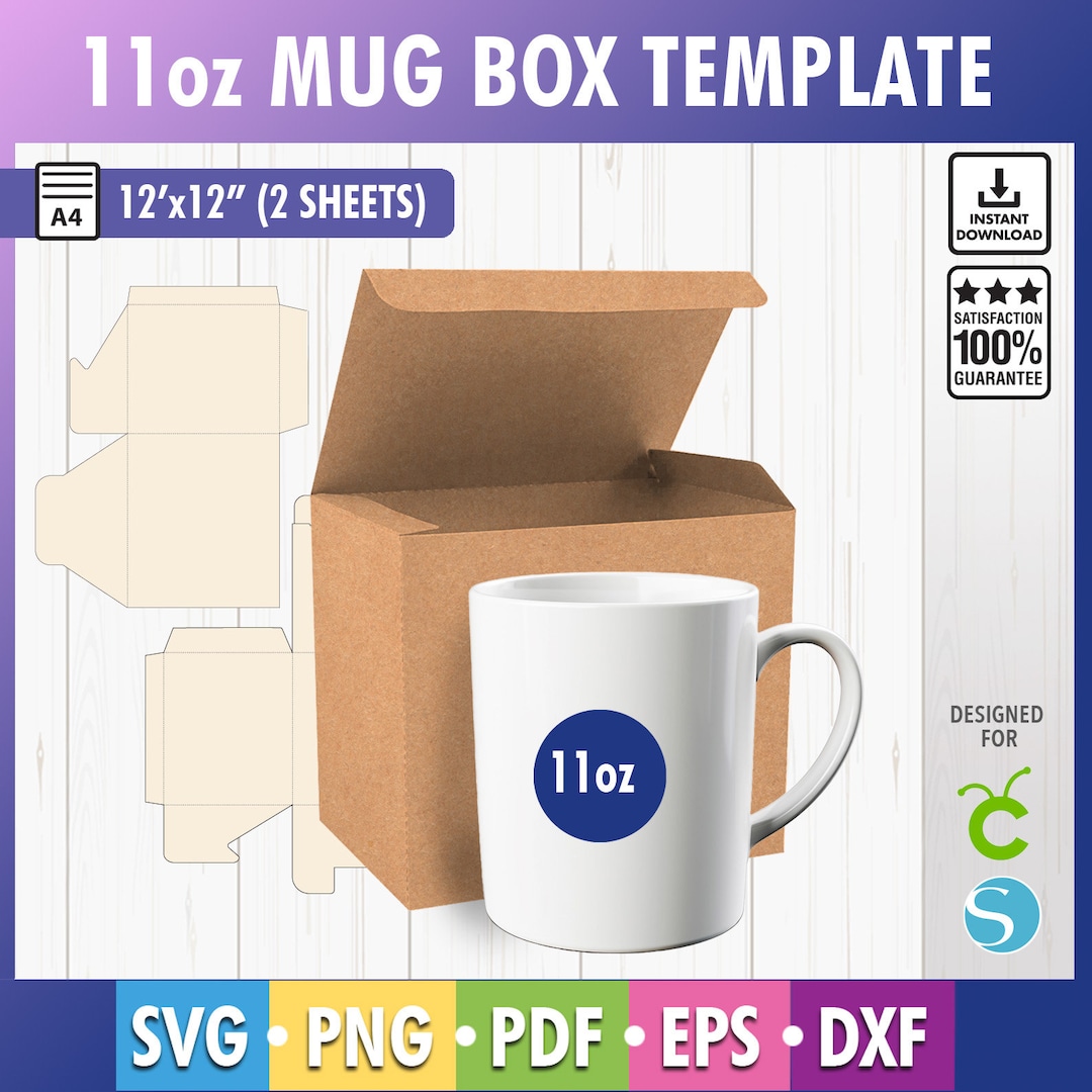 11oz Mug Box Template, Mug Box Svg, Cut Files, 11oz Mug Gift Box Svg ...