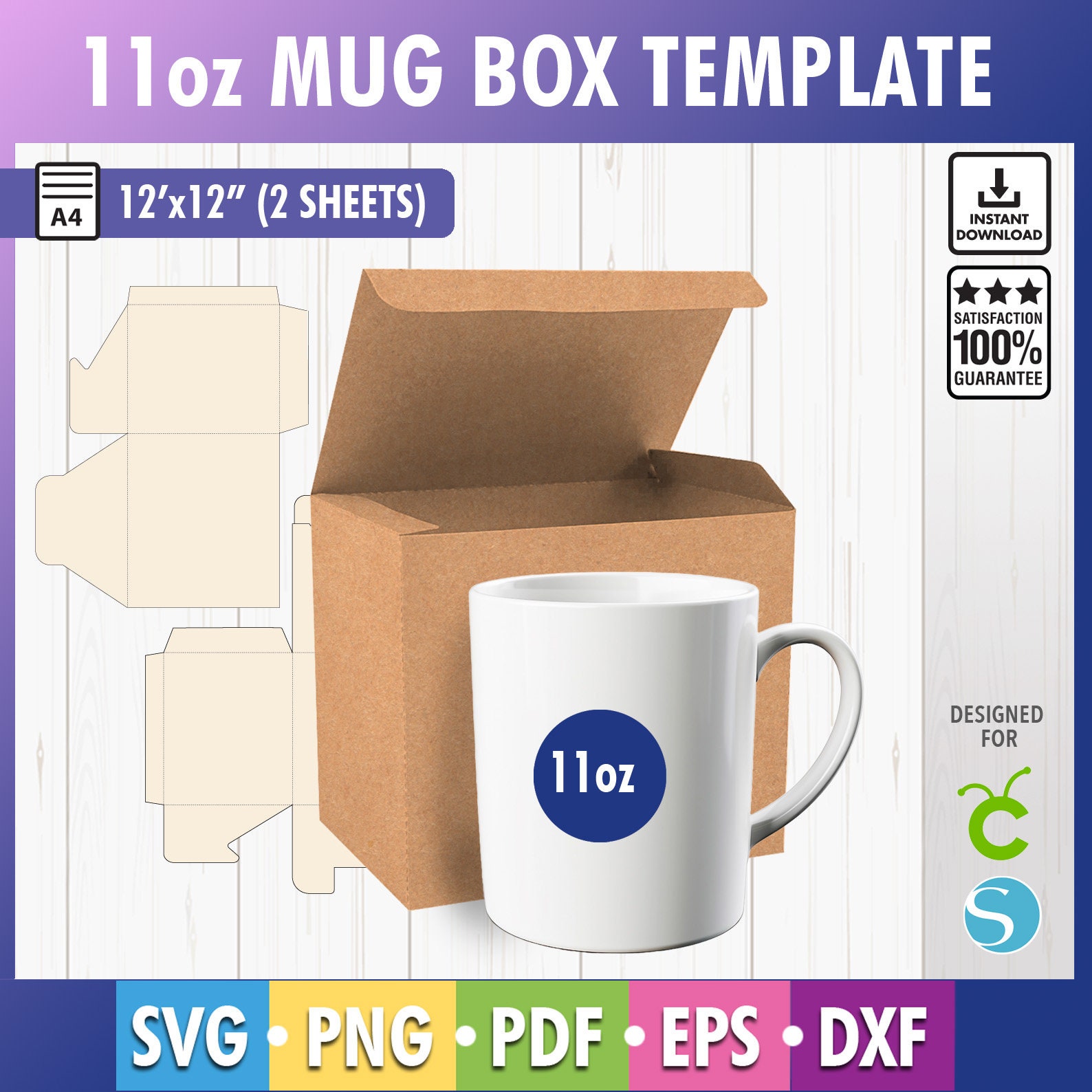 11oz Mug Box Template, Mug Box Svg, Cut Files, 11oz Mug Gift Box Svg ...