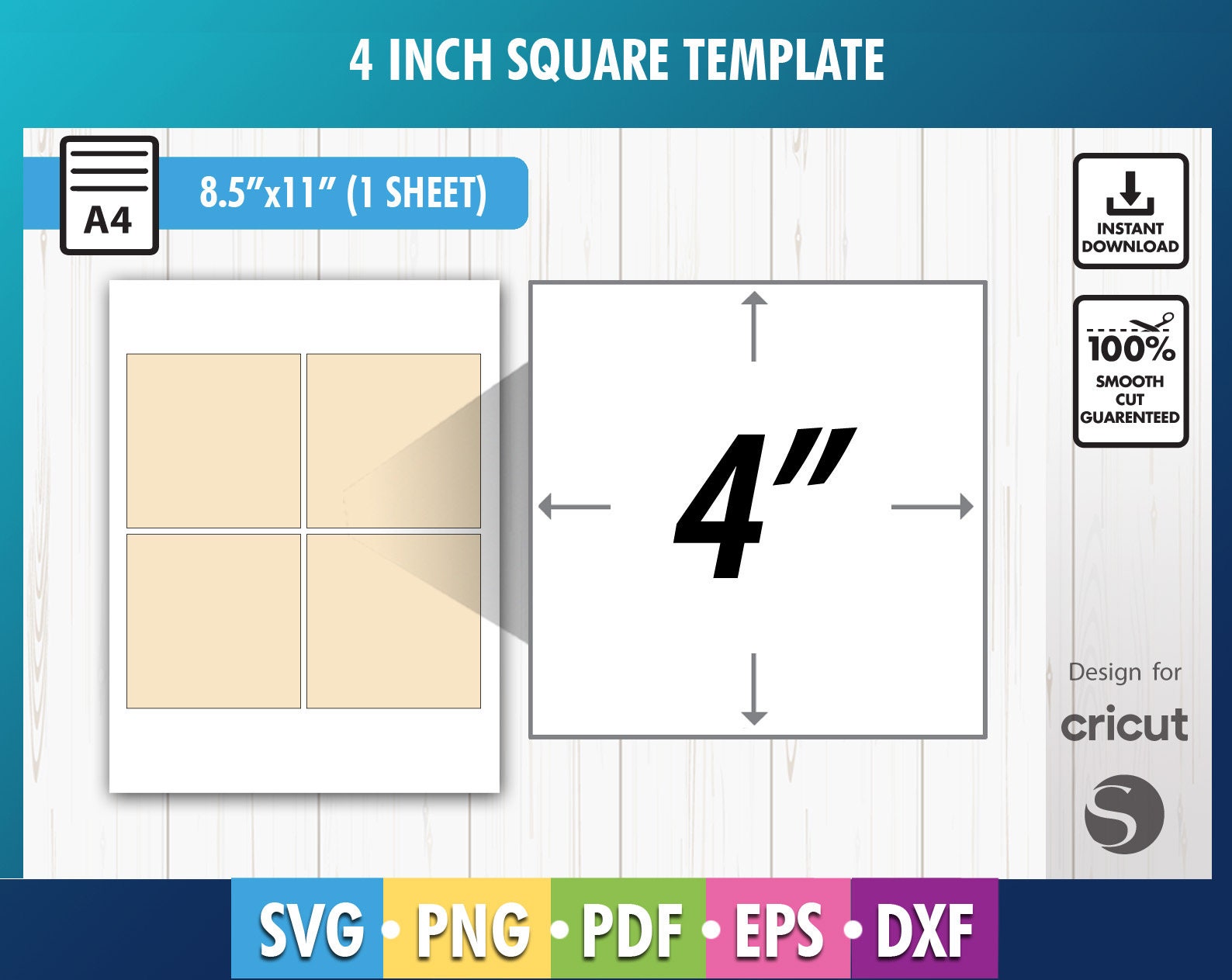 4 Inch Square Template, Square Label Template, 4" Square Template ...
