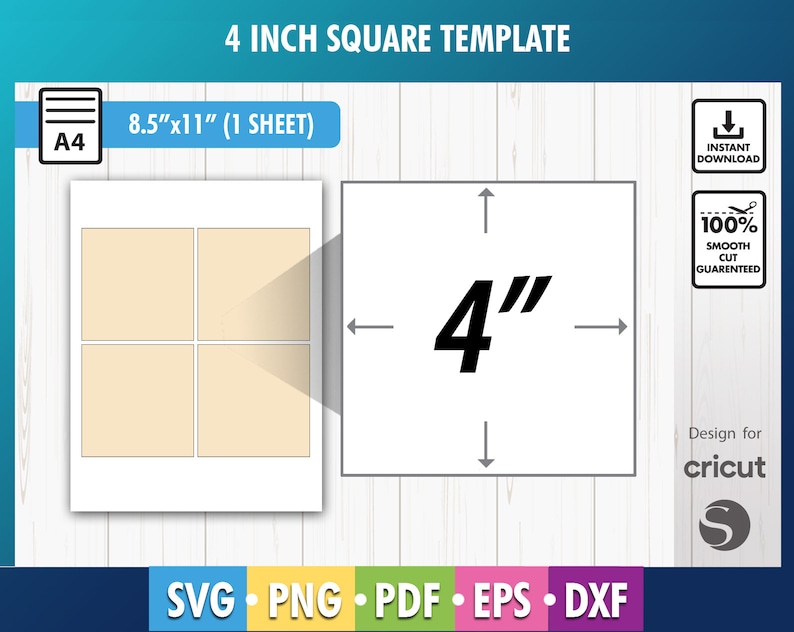 4 Inch Square Template, Square Label Template, 4" Square Template ...
