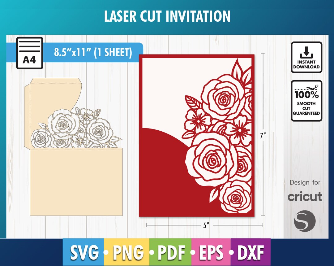 5x7 Roses Invitation, Roses Wedding Invitation Svg Template, Roses ...