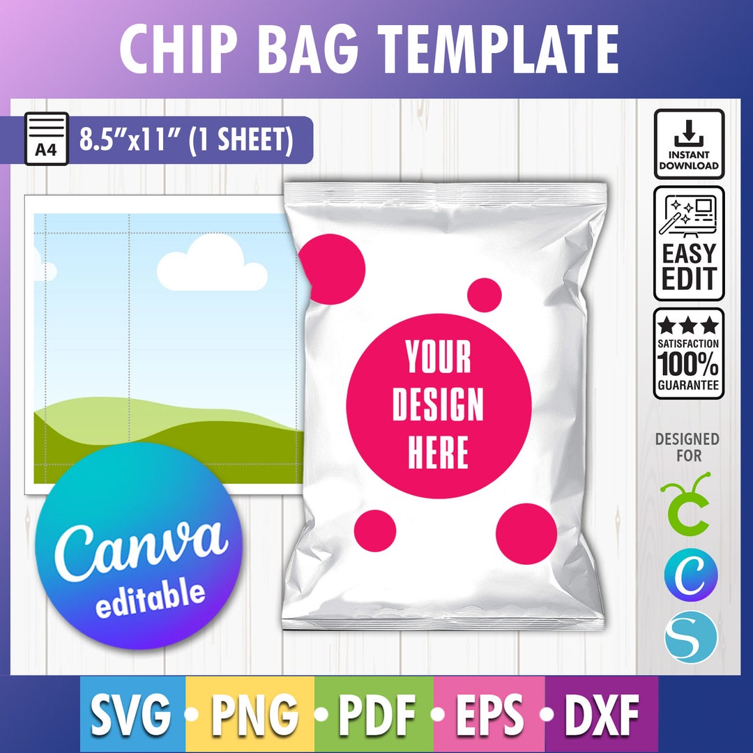 Chip Bag Template Canva Editable, Chip Bag Template, Blank Chip Bag ...