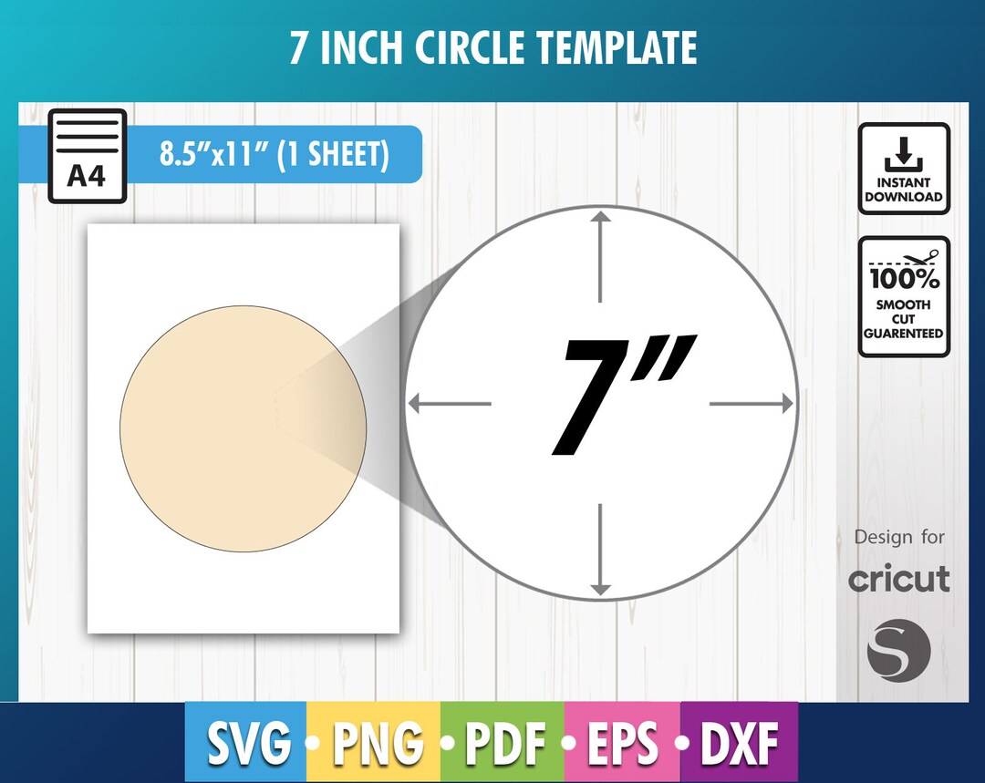 7 Inch Circle Template, 7" Circle Template, 7in Blank Labels SVG, DXF ...