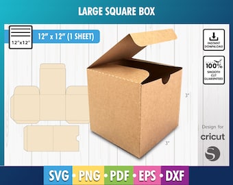 Classic Box Template, Simple Box, Square Box, SVG, DXF, PDF, Cricut ...