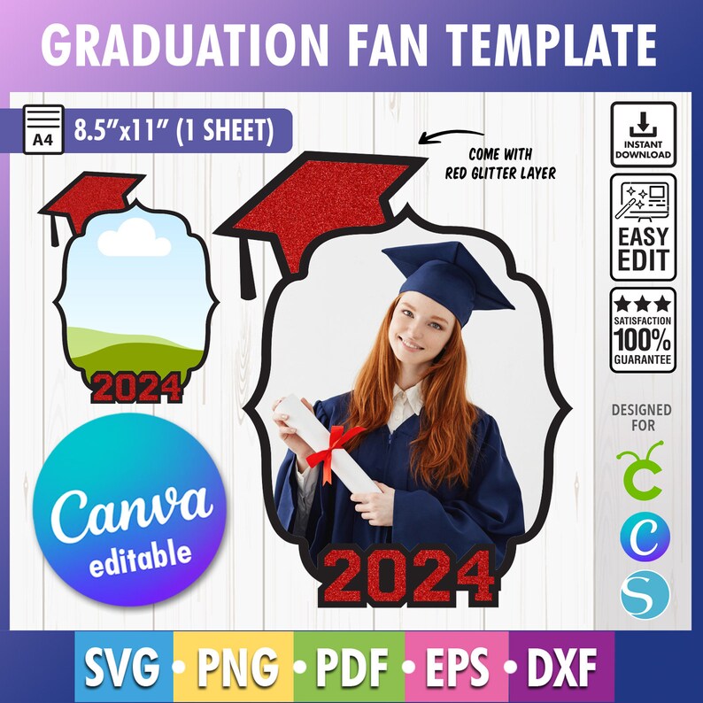 Graduation Fan Template, Graduation Paddle Fan Template, Custom Grad ...