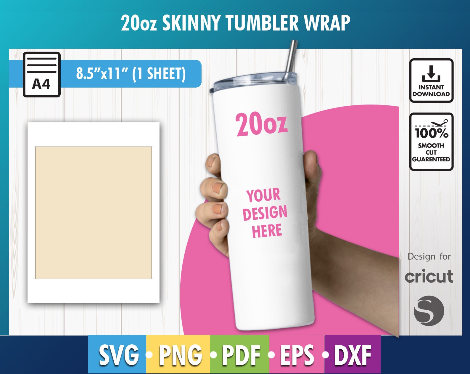 20oz Skinny Tumbler Wrap Template Svg, Svg, Png, Dxf, Eps, Sublimation ...