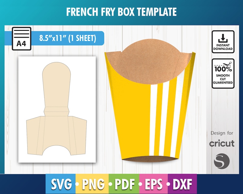 French Fry Box Template SVG, Gift Box SVG, French Fries Box Template ...
